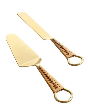 GAURI KOHLI Helsinki Cake Servers, Set Of 2 - Pine Brown/matte Gold