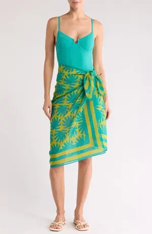 Solid & Striped The Elena Abstract Print Cotton & Silk Cover-up Pareo - Chartreuse / Teal