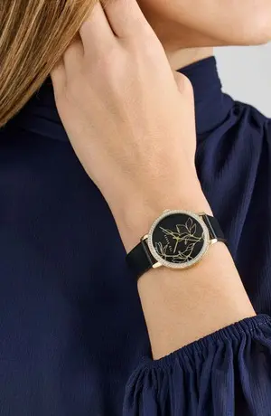Ted Baker London Floral Leather Strap Watch