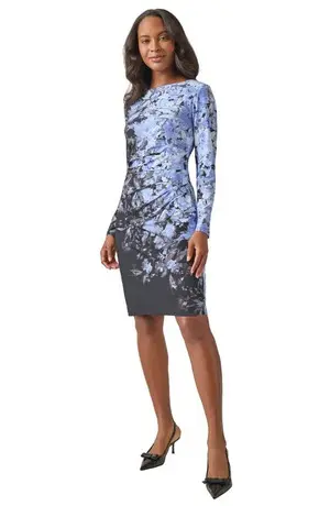 Kasper Long Sleeve Boat Neck Side Ruched Jersey Dress - Black Multi - 30%  Off | Editorialist
