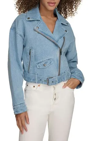 LEVI'S Denim Moto Crop Jacket - Light Wash Denim
