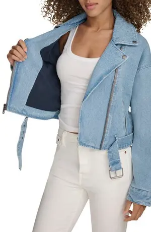 LEVI'S Denim Moto Crop Jacket - Light Wash Denim