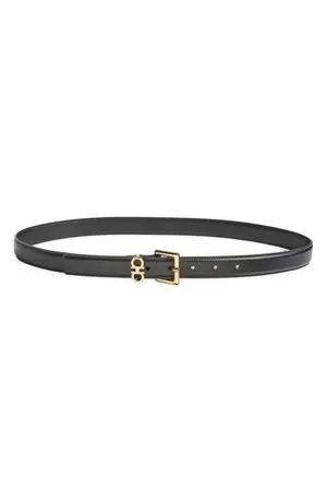 FERRAGAMO Slim Gancio Leather Belt - Nero