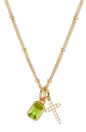 BROOK & YORK Josephine Cross & Birthday Pendant Necklace - Gold August