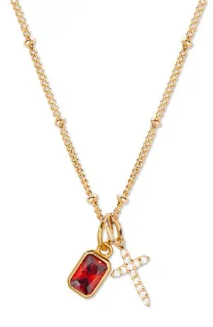 BROOK & YORK Josephine Cross & Birthday Pendant Necklace - Gold January