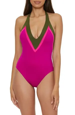 Trina Turk Plunge Colorblock One-piece Swimsuit - Pink Multi