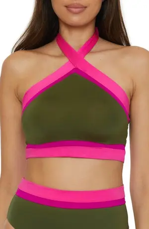Trina Turk Color Block Halter Bikini Top - Olive Multi