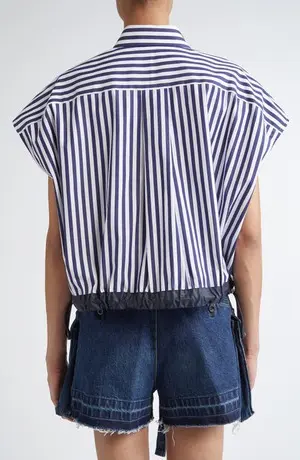 Sacai X Thomas Mason Mixed Media Top - Navy Stripe