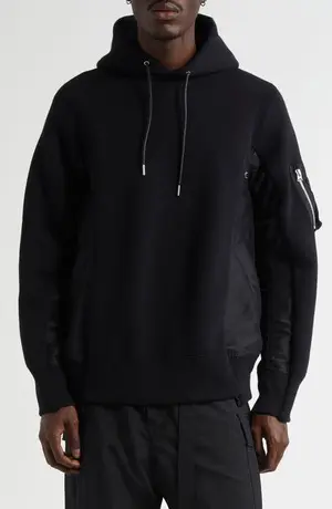 Sacai Sponge Sweat Mixed Media Hoodie - Black/ Black 002