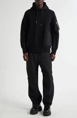 Sacai Sponge Sweat Mixed Media Hoodie - Black/ Black 002