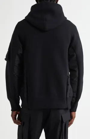 Sacai Sponge Sweat Mixed Media Hoodie - Black/ Black 002