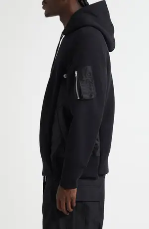 Sacai Sponge Sweat Mixed Media Hoodie - Black/ Black 002