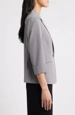 KASPER Stretch Crepe One-button Blazer - Granite