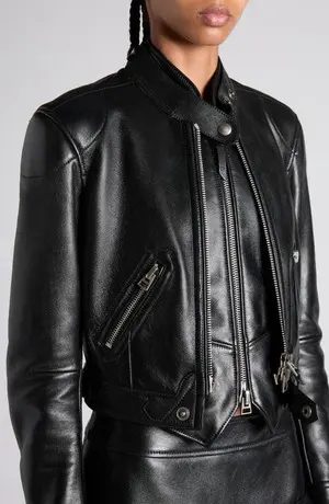 TOM FORD Glossy Plongé Lambskin Leather Zip Jacket