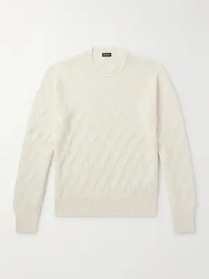 Zegna Leather-trimmed Basketweave Cotton Sweater