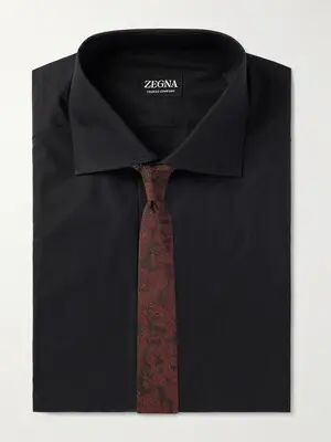Zegna Trofeo Cutaway-collar Cotton-poplin Shirt - Black