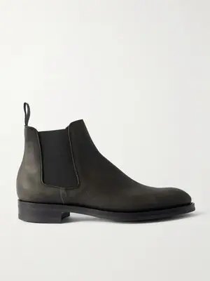 EDWARD GREEN Govan Waxed-suede Chelsea Boots - Gray