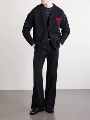 AMI Paris Logo-intarsia Virgin Wool Cardigan