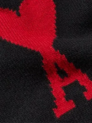 AMI Paris Logo-intarsia Virgin Wool Cardigan