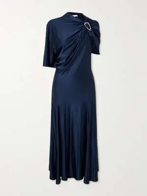 Rabanne Rabanne Embellished Satin Midi Dress Navy