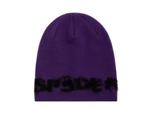 SP5DER Fuzzy Logo Mohair Beanie - Purple
