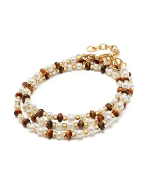 NIALAYA JEWELRY Pearl And Tiger Eye Wrap Bracelet