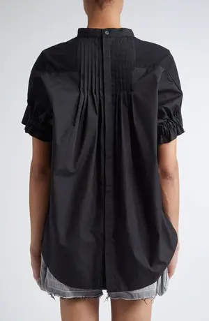 Sacai Mixed Media Poplin And Jersey Top - Black/black 002