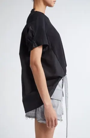 Sacai Mixed Media Poplin And Jersey Top - Black/black 002