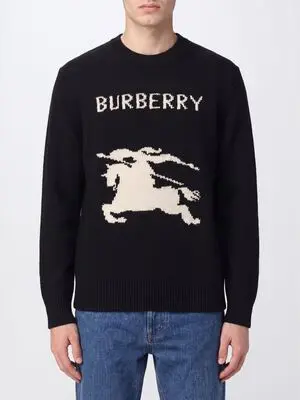 Burberry Crewneck Jumper With Jacquard Logo - Black