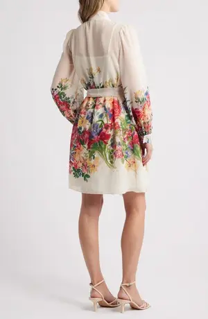Julia Jordan Floral Print Tie Neck Long Sleeve Dress