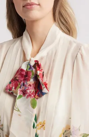 Julia Jordan Floral Print Tie Neck Long Sleeve Dress