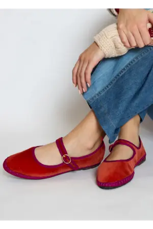 Sea Velvet Mary Jane Flats - Red