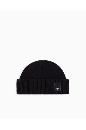Emporio Armani Pure Cashmere Ribbed Beanie - Navy