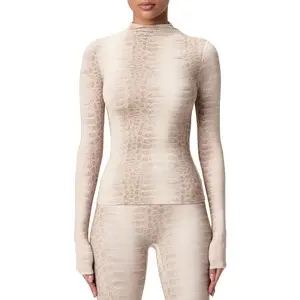 Naked Wardrobe Print Turtleneck Top - Bone Crocodile