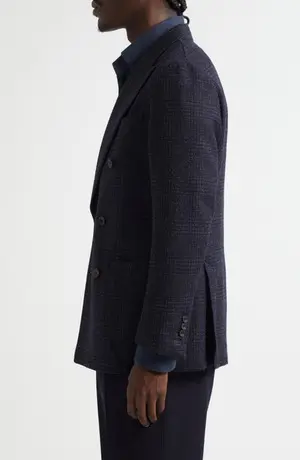 Thom Sweeney Unstructured Double Breasted Plaid Wool Sport Coat