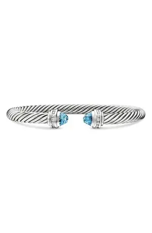 David Yurman David Yurman Sterling Silver Cable Cuff Bracelet With Topaz And Diamonds Silver/ Diamond/ Topaz