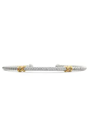 David Yurman Helena Diamond Cable Cuff Bracelet - Yellow Gold/ Silver