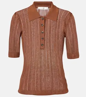 FRAME FRAME Laddered Ribbed-Knit Polo Shirt