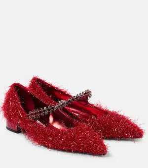 JIMMY CHOO Bing Tinsel-embellished Mary Jane Flats - Red