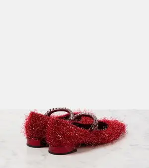 JIMMY CHOO Bing Tinsel-embellished Mary Jane Flats - Red