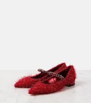 JIMMY CHOO Bing Tinsel-embellished Mary Jane Flats - Red