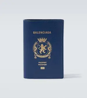Balenciaga Printed Leather Passport Holder - Blue