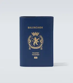 Balenciaga Printed Leather Passport Holder - Blue