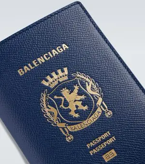 Balenciaga Printed Leather Passport Holder - Blue