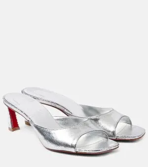 CHRISTIAN LOUBOUTIN Condora 55 Metallic Mules - Silver