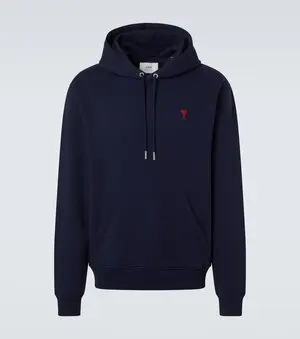 AMI Paris De Cœur Cotton Fleece Hoodie - Blue