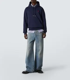 AMI Paris De Cœur Cotton Fleece Hoodie - Blue