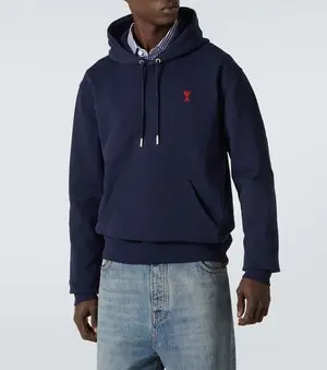AMI Paris De Cœur Cotton Fleece Hoodie - Blue