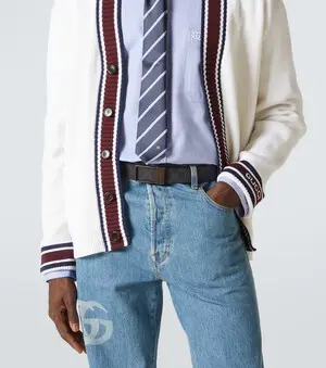 Gucci Gg Canvas Reversible Leather Belt - Blue