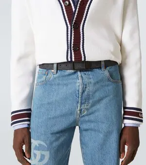 Gucci Gg Canvas Reversible Leather Belt - Blue